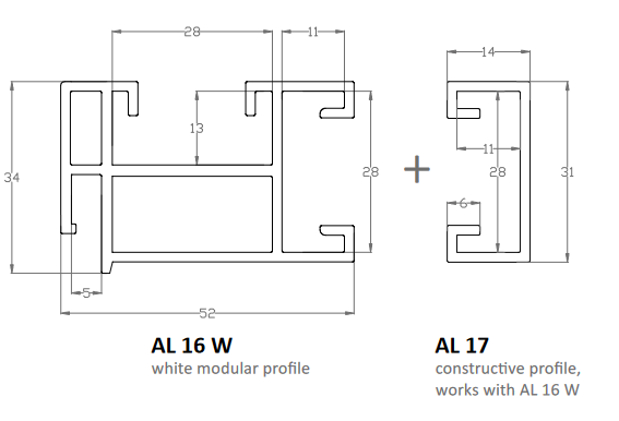 Modular system of aluminum profiles AL 16 W + AL 17 - Vecta Design